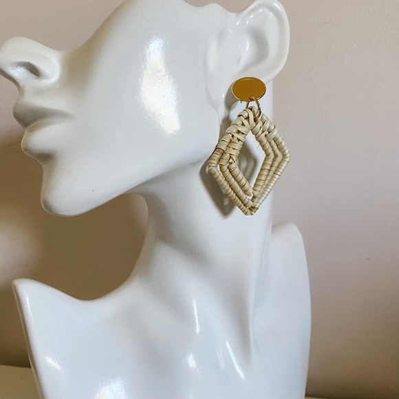 Jewelry | Cream Rattan Diamond Shape Earrings | Poshmark